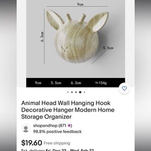 Accents | Animal Head Wall Hanging Hook Decorative Hanger Modern Home ...